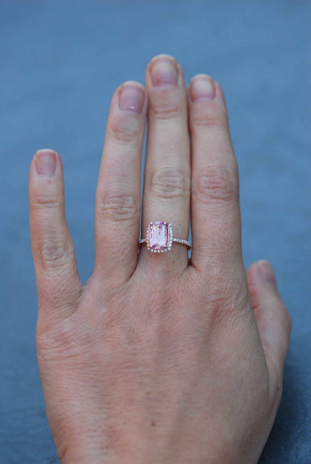 Pink engagement ring sapphire ring 2.75ct Cushion raspberry peach ...