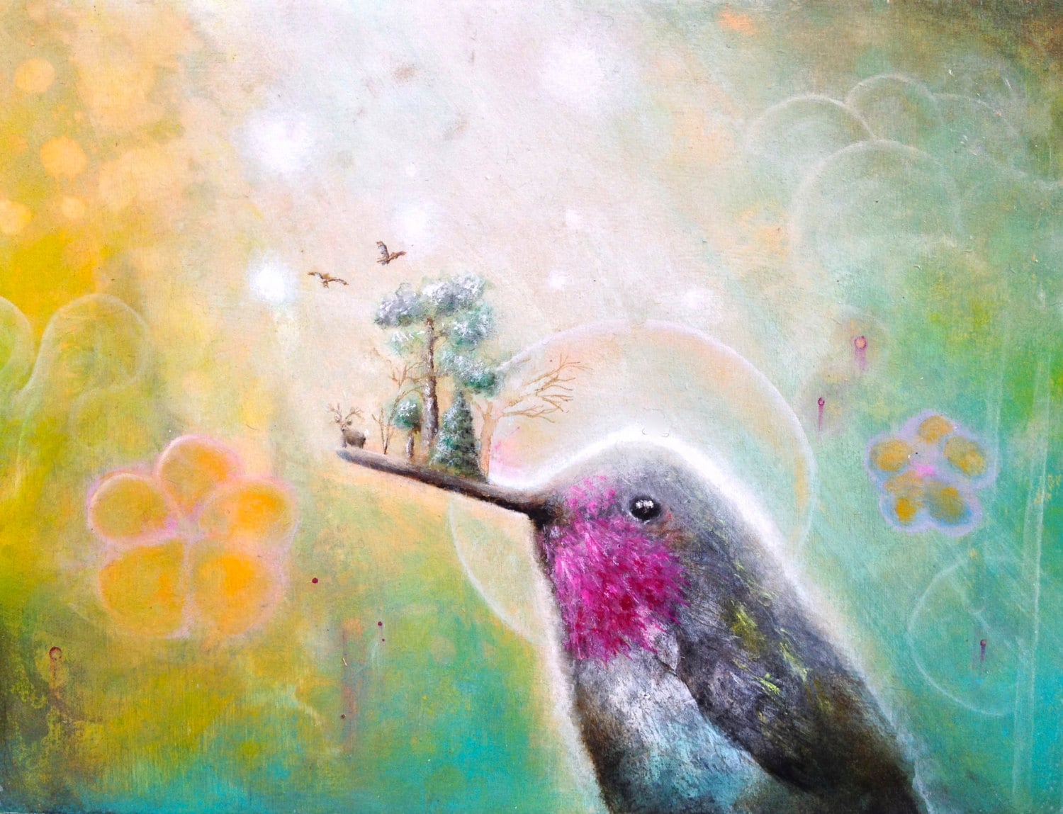 Fine Art Print Hummingbird Whimsical Print Wall Deco