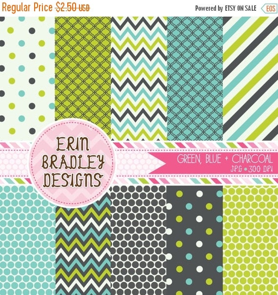 SALE Lime Blue and Charcoal Digital Paper by ErinBradleyDesigns