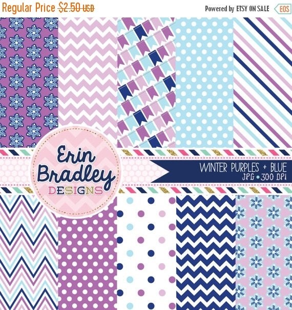 SALE Digital Papers Winter Purples and Blues by ErinBradleyDesigns