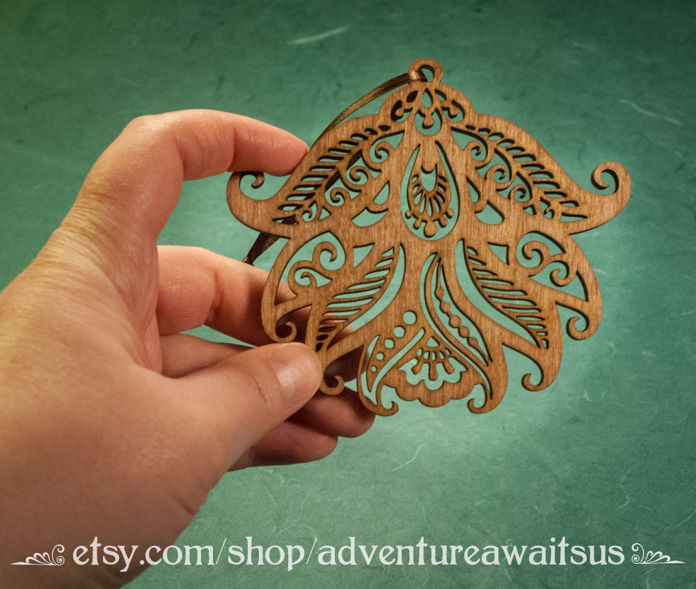 Lotus Ornament wood laser cut maine made by AdventureAwaitsUs