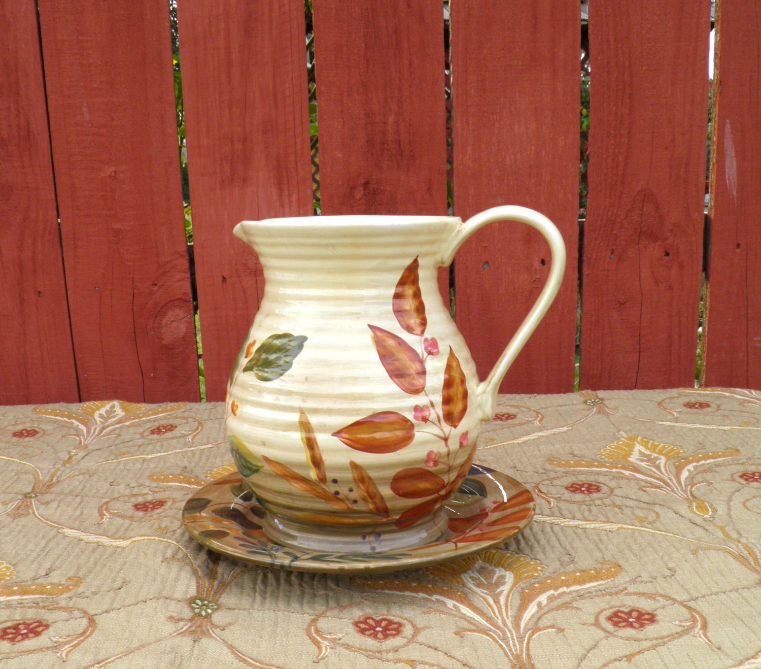 Italian Tuscan Style Ceramic Pitcher & Plate Set Home Trends