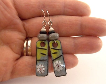 Items similar to Turquoise Green Flower Artisan Made Earrings - Copper ...