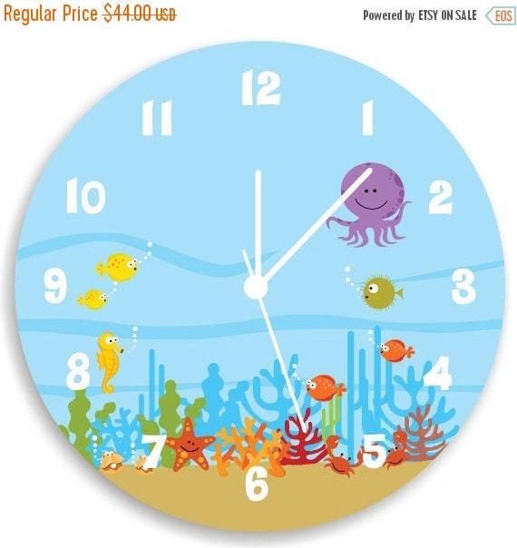 ON SALE 20% OFF Kids Wall Clock Ocean theme by KidODesignStudio