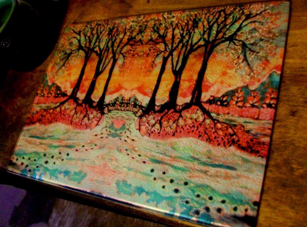 Cutting Board River Sunrise Detail from original batik