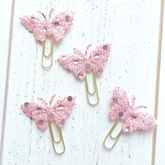 Items similar to Pink Butterfly Gold Paperclips, Set of 2 Butterfly ...