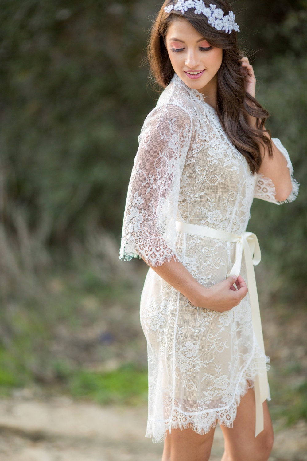 Ready to Ship French Lace Robe for Bride by IselleBridalStudio