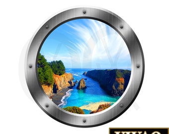Airplane Window Beach Scene Wall Decal Peel and Stick by VWAQ