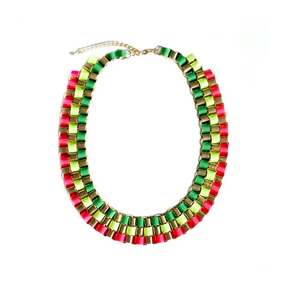 Color Block Box Chain Necklace Multi