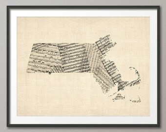 Michigan Map Old Sheet Music Map of Michigan USA Art Print