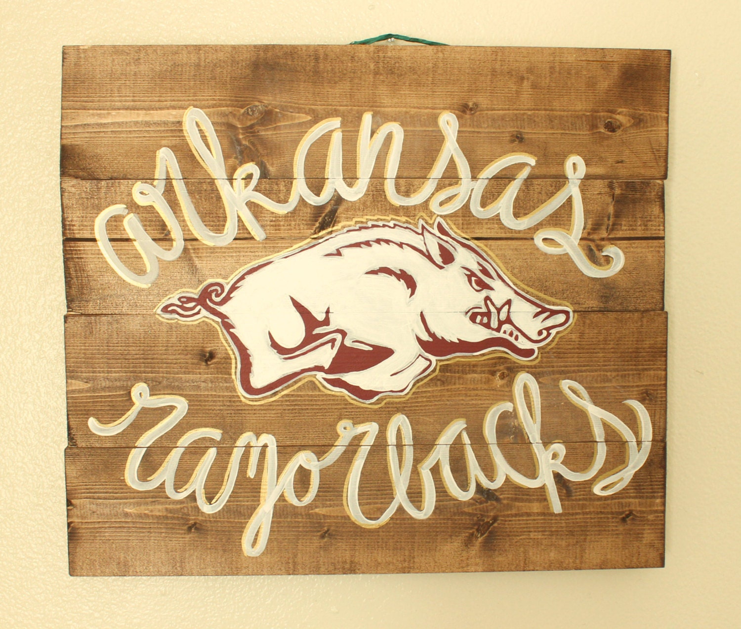Arkansas Razorbacks Hogs Wood Sign Rustic Gold by HannahVLemkeArt
