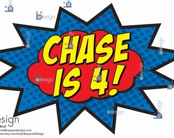 Superhero Party Signs Boom Pow Zap Bam Pop 11 x 17