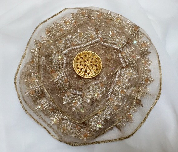 Embroidered Gold Kippah Gold Yarmulke by VintageBloomsByEllen