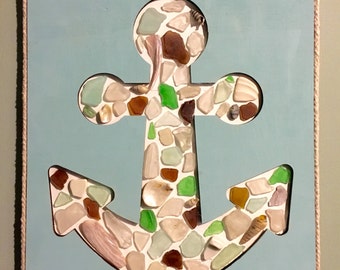 Beach Glass Mosaic Boat Oar Welcome Sign by BeachFindsbyJess