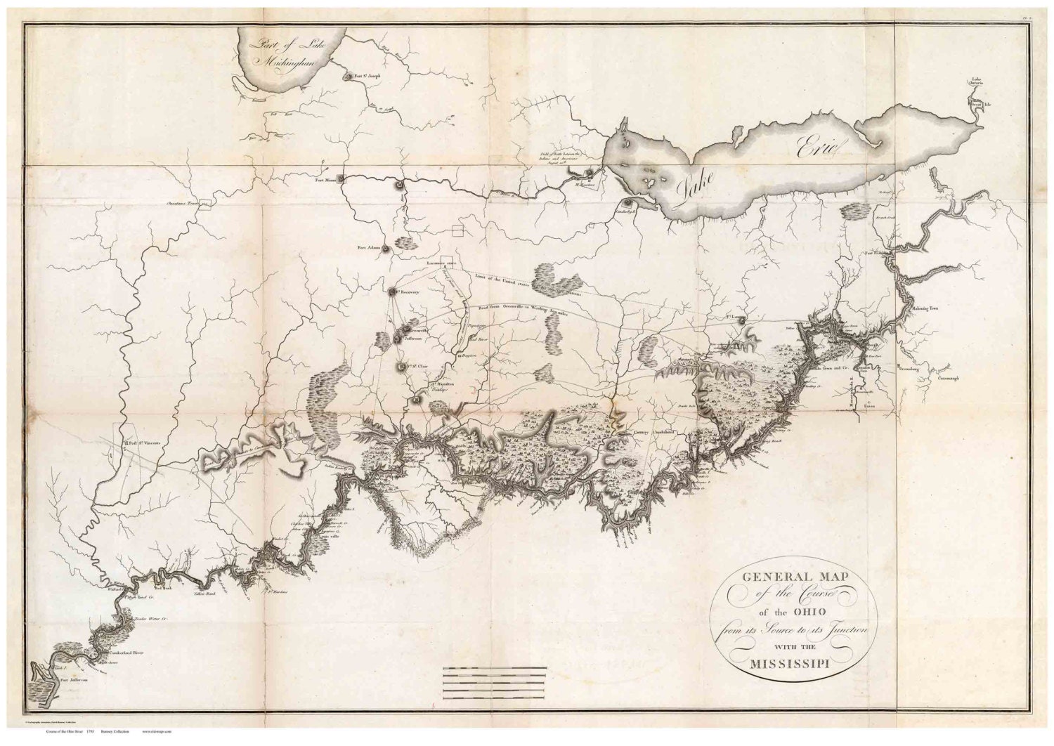 Ohio 1795 Course of the Ohio River Map by Tardieu