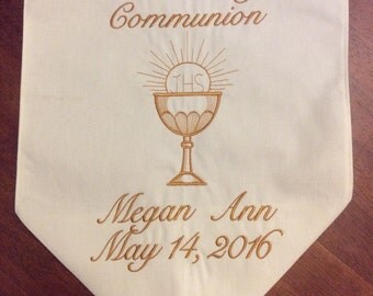 Personalized First Communion Banner with Ornate Embroidered