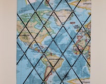 Large World Map Fabric Noticeboard in Blue or Antique Beige - 90cm x 60cm