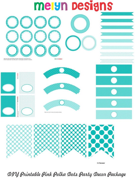 Items similar to Editable Printable Aqua Blue Polka Dots Party Decor ...