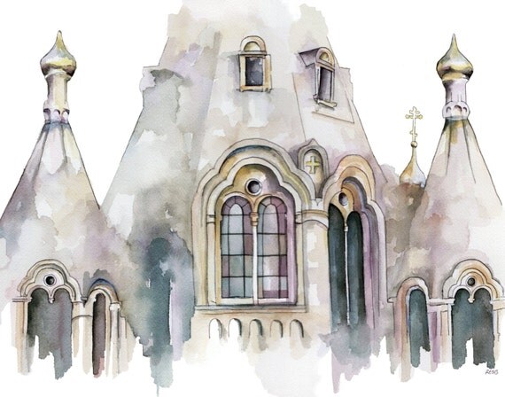 Cathedral Painting Print from Original Watercolor Painting