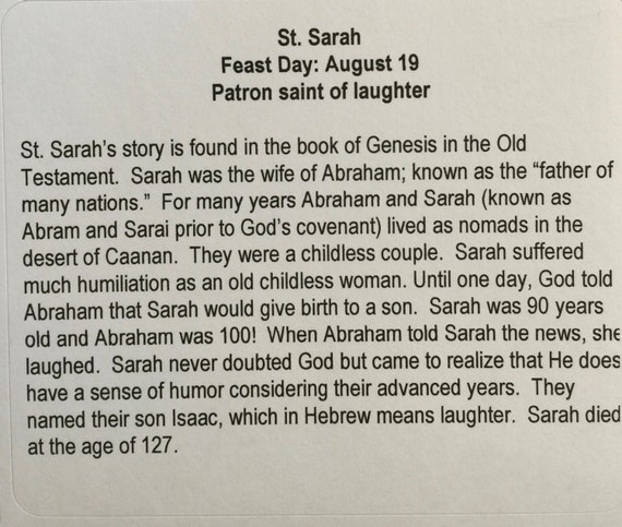 St. Sarah patron of laughter religious gift religious