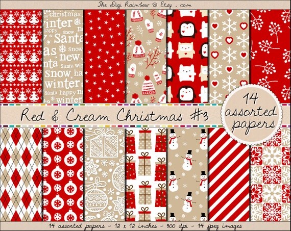SALE christmas digital paper red christmas by TheDigiRainbow