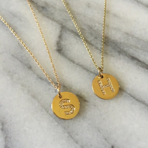 Small diamond initial necklace diamond initial by LettersbyZoe