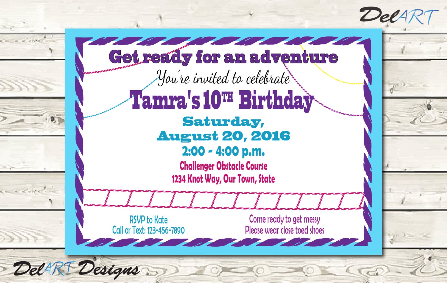 Obstacle Course Birthday Party Invitation Invite or Save the
