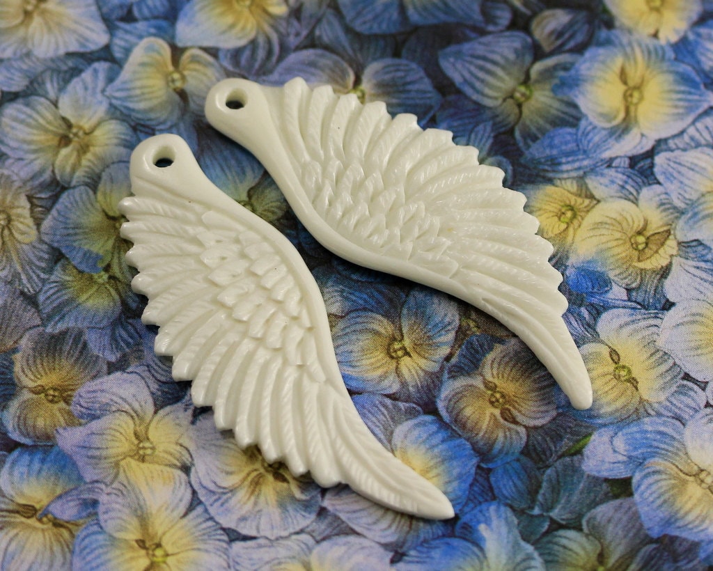 Carved Bone Wings Drilled Pair Angel Wings Angelic by boneaddict