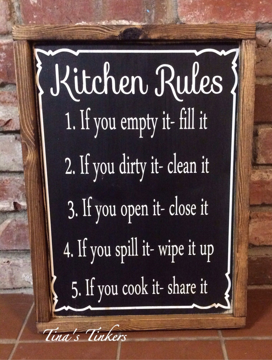 Kitchen rules sign. Painted wood sign. Home and living.