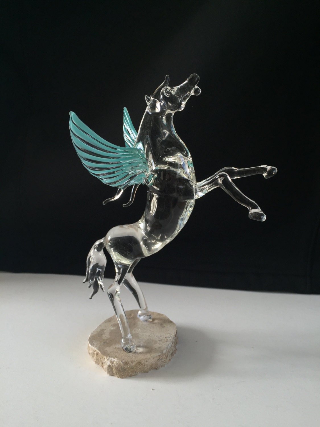 Handblown Glass Rearing Pegasus Sculpture
