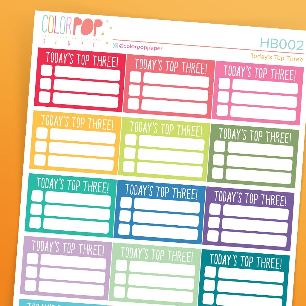 Today's Top Three Top Three Task Stickers Top Three