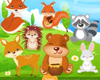 Forest Friends Clip art and Digital paper set