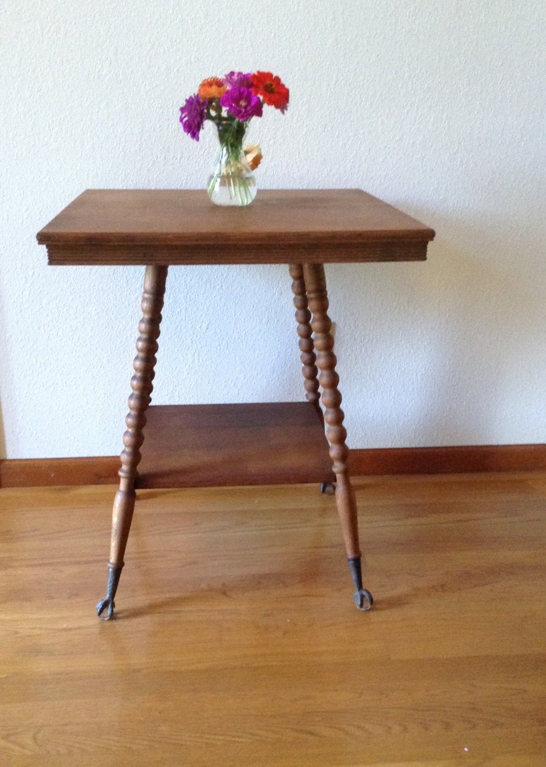 Vintage Parlor Table, Glass Claw Table, Wood Table, Side Table, Oak ...