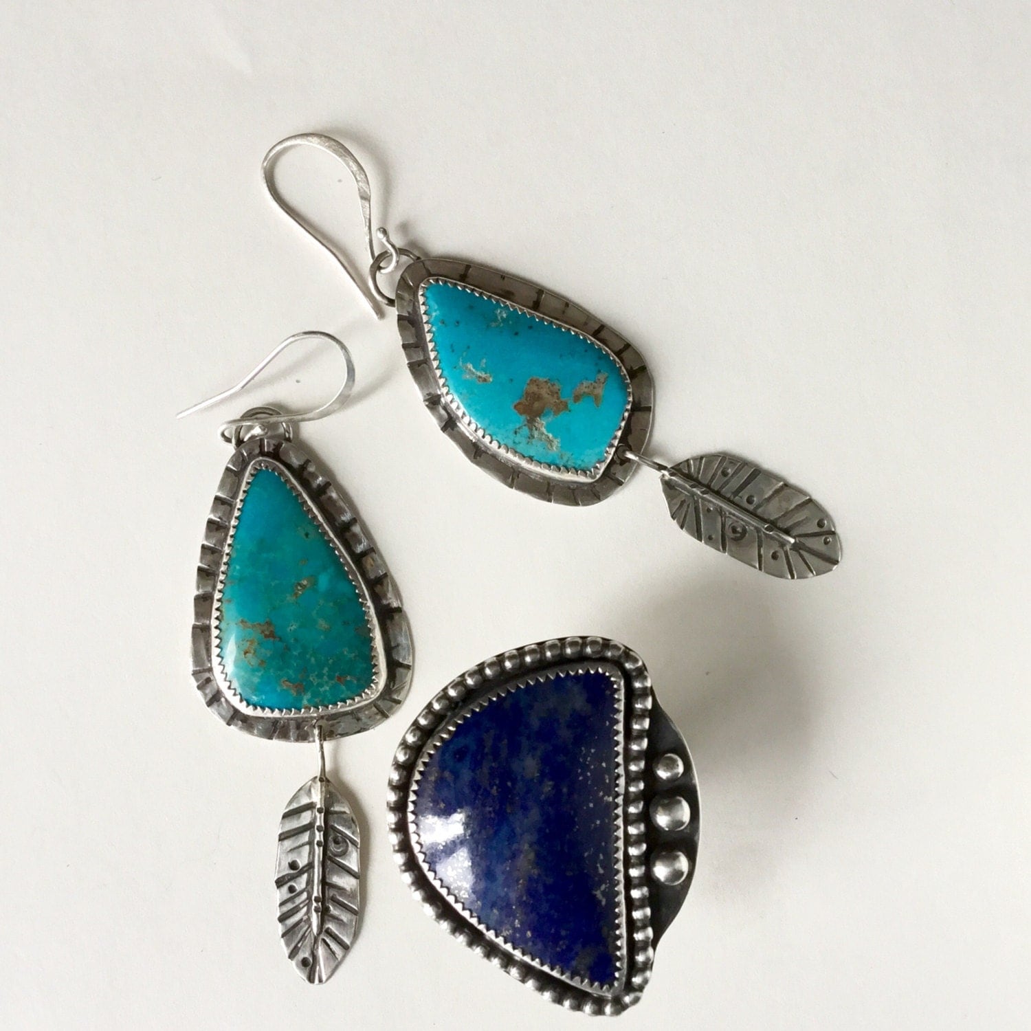 Long Turquoise dangle earrings handmade in sterling silver