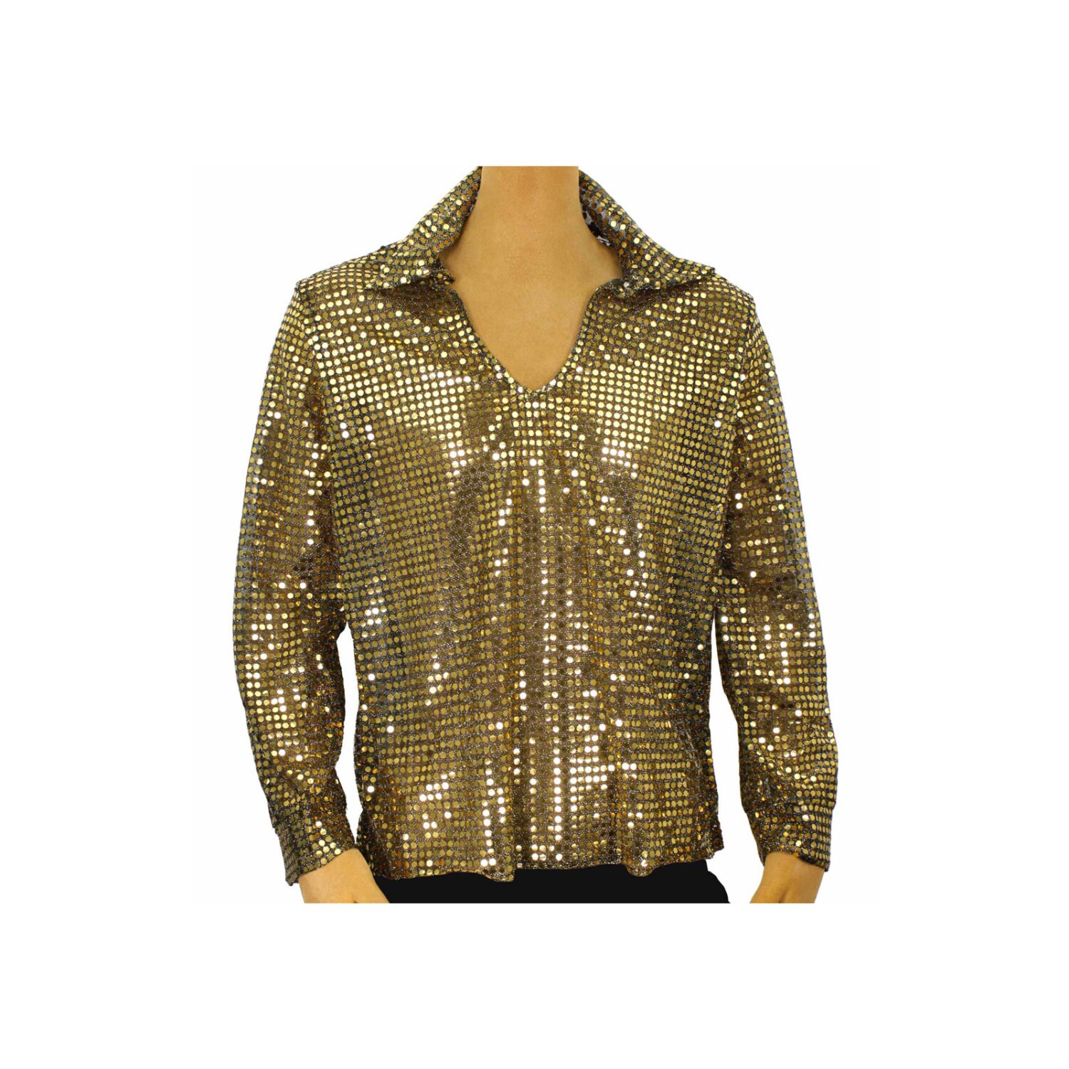 Men's 70's Disco Shiny GOLD Sequin Shirt