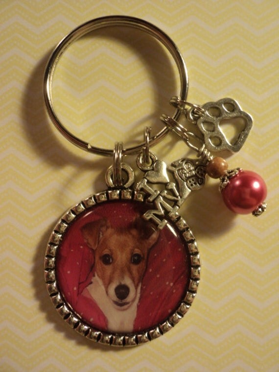 Photo pet dog/cat key chain with charms