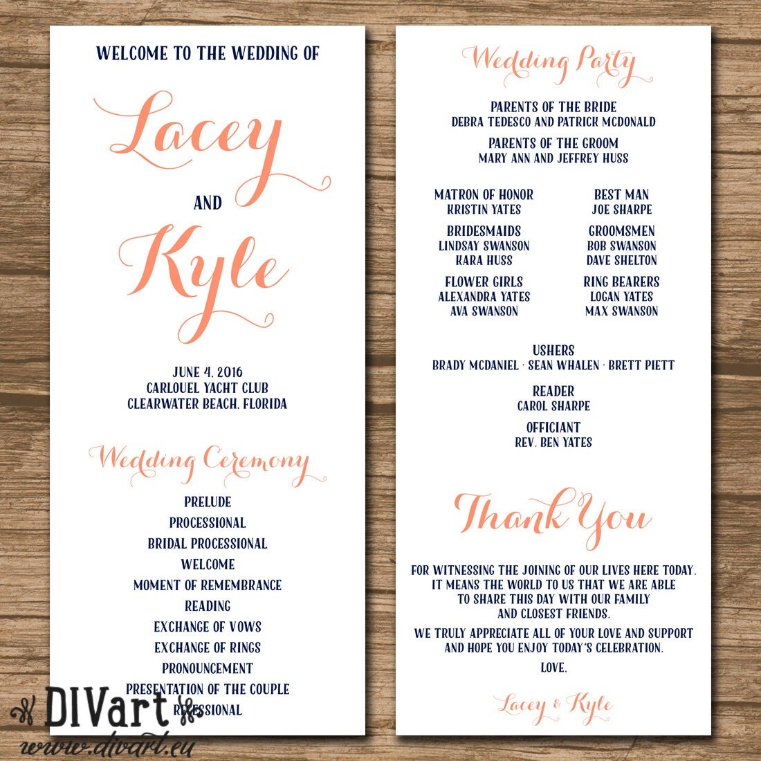 Wedding Program Order of Ceremony Ceremony Program Order by DIVart