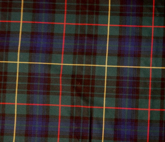 Wool Fabric ONE YARD Wool Green Forsyth Modern Tartan