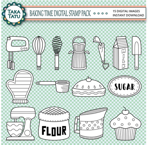 Baking Time Digital Stamp Pack Baking Black and White