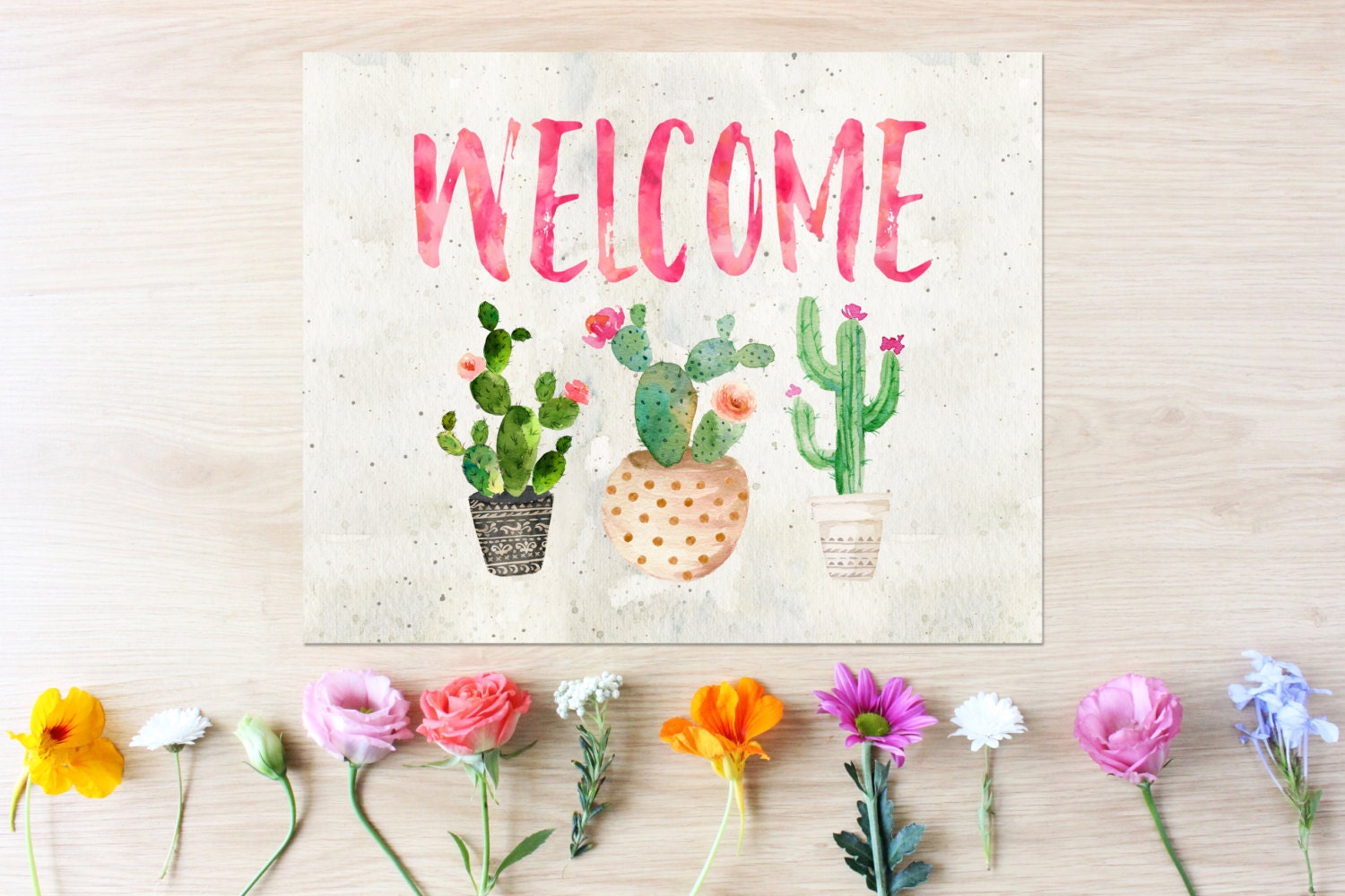 Welcome Watercolor Printable Art Print 8x10 Succulent Wall