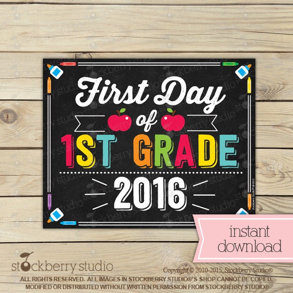 First Day of 1st Grade Sign 1st Day of School by stockberrystudio