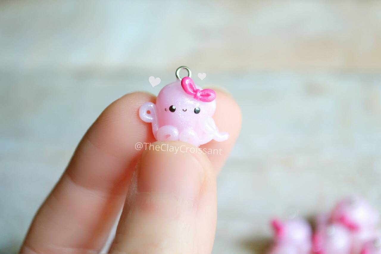 Kawaii Pink Octopus Charm Polymer Clay Charm Polymer Clay