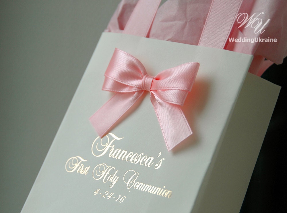 100 Gift Bags with satin ribbon bow and gold by WeddingUkraine