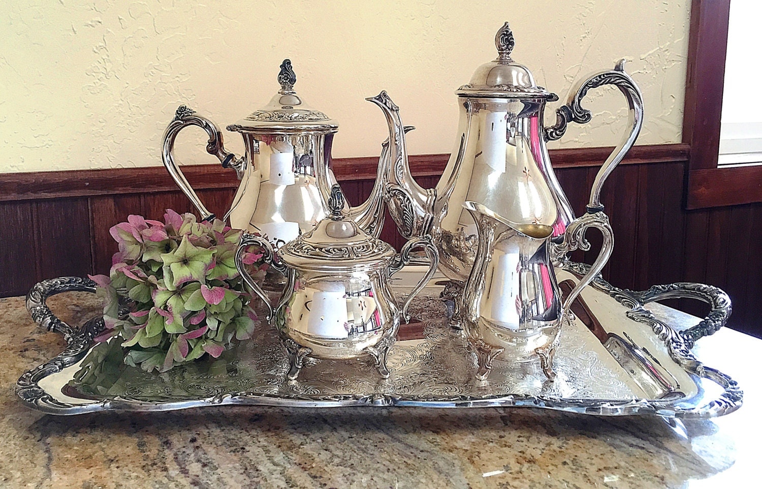 William Rogers Silver Plate Tea Coffee Set Butler's Tray