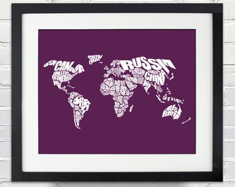 Purple world map | Etsy