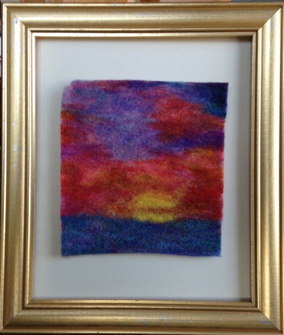 Items similar to Wet and needle felted wool painting Bar Harbor Sunset ...