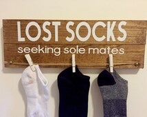 Laundry Room Sign Decor, Lost Socks Sign, Wood Sign, Sock Holder ...