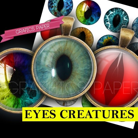 Digital Collage Sheet Eyes images 25mm circles 1 inch