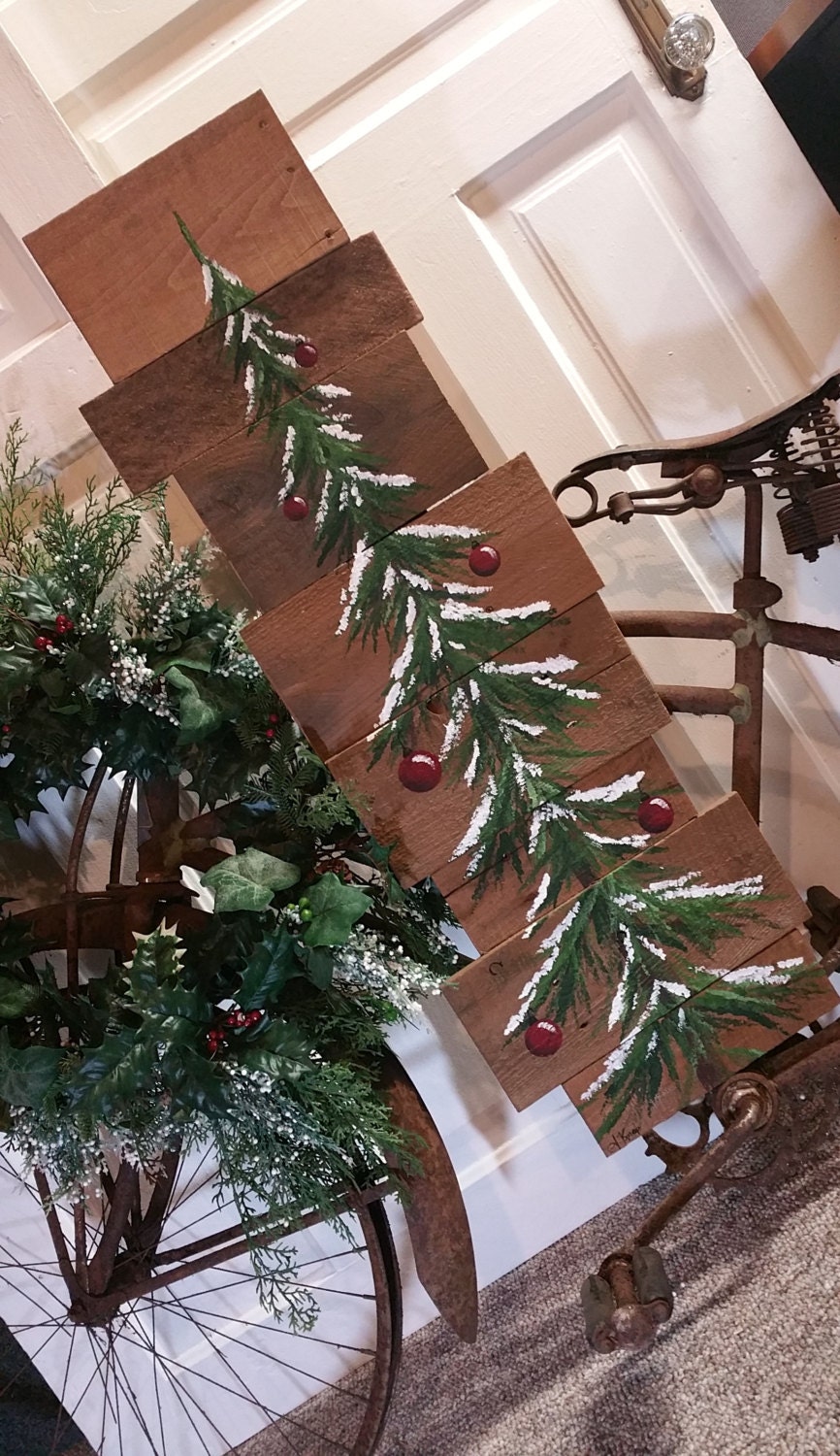 Christmas tree red bulbs Pine tree by TheWhiteBirchStudio on Etsy