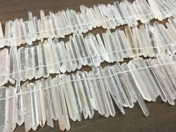 Slender Matte Quartz Crystal Long Point Beads Raw by StunningGem